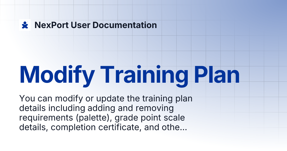 Modify Training Plan | NexPort User Documentation